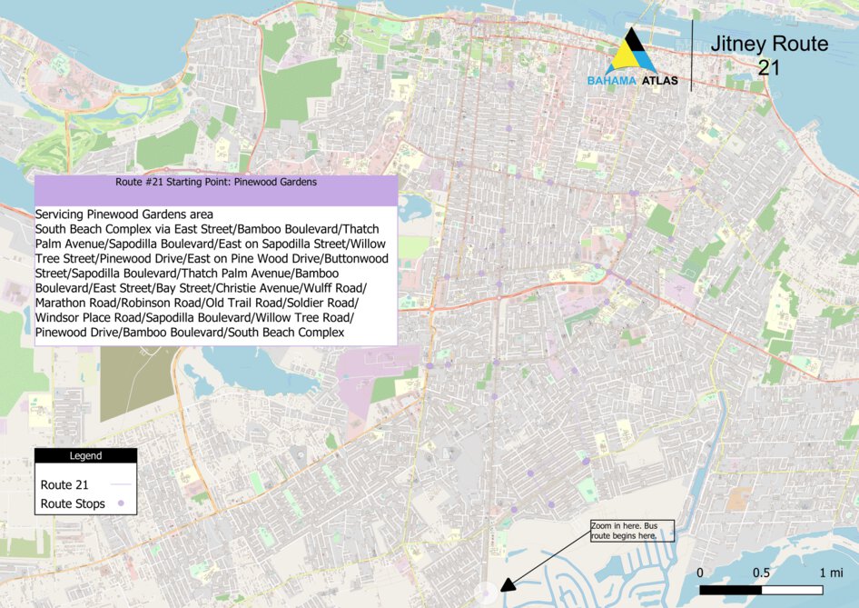 New Providence, Bahamas - Bus Route 21 Map by Bahama Atlas | Avenza Maps