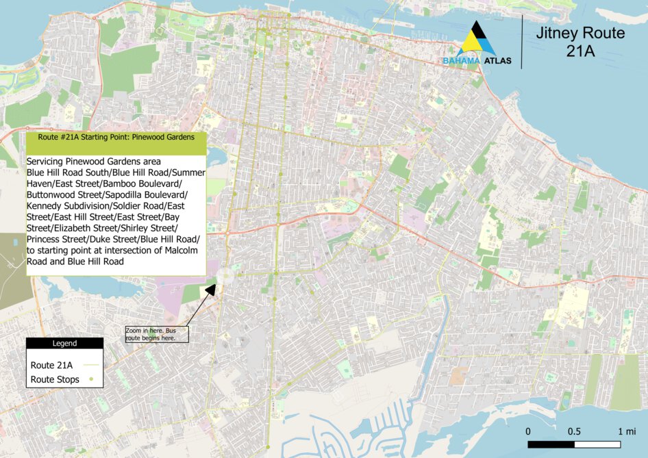 New Providence, Bahamas - Bus Route 21A Map by Bahama Atlas | Avenza Maps
