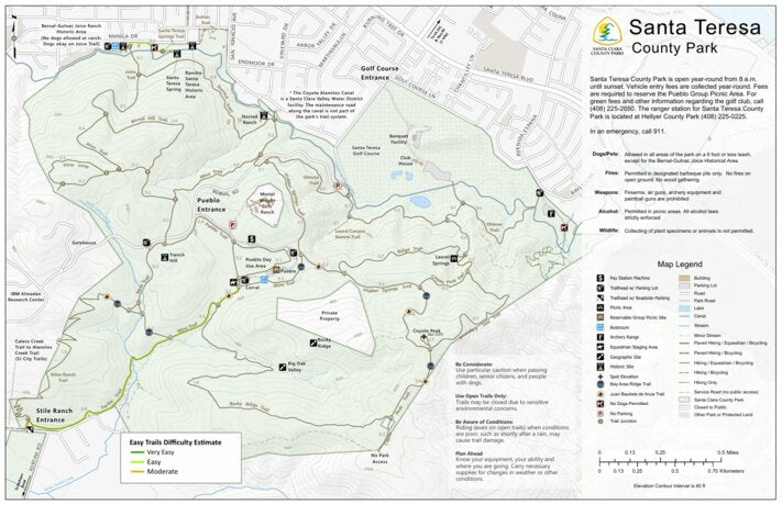 Easy Trails - Santa Teresa Map by Santa Clara County Parks and ...