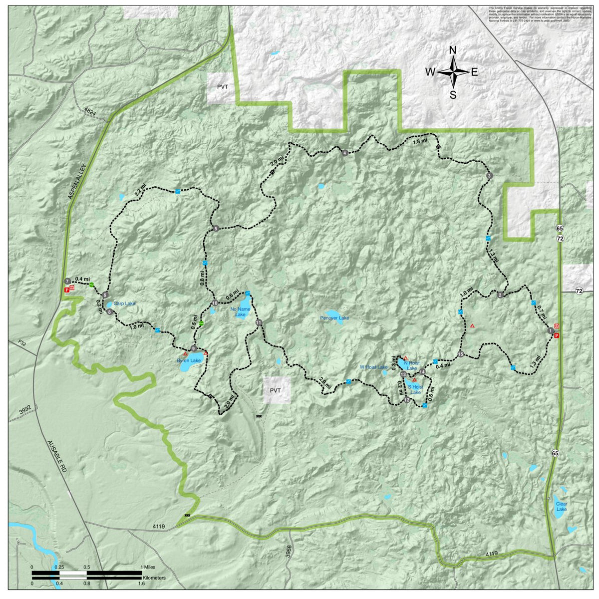 Huron-Manistee National Forest - Hoist Lake Foot Travel Area Map by US ...