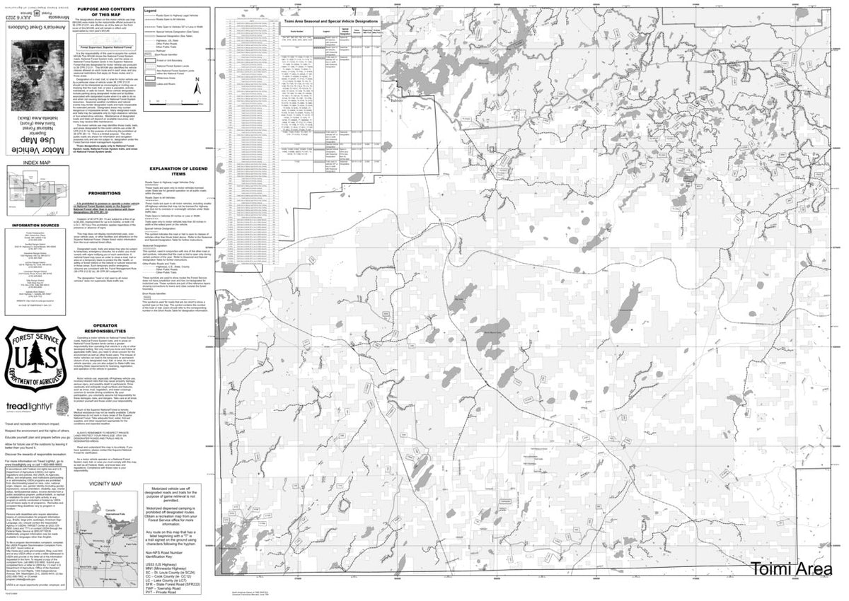 Superior NF MVUM - Toimi Area Map by US Forest Service R9 | Avenza Maps