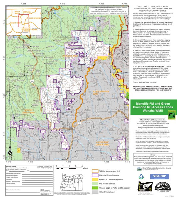 Wenaha - Manulife/Green Diamond Map by Oregon Department of Fish and ...