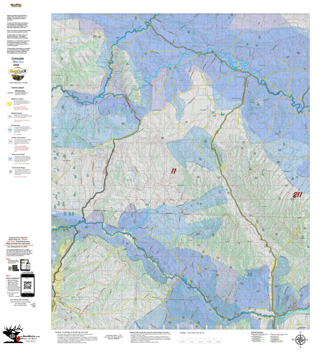 Colorado Unit 11 Mule Deer Concentrations Map by HuntData LLC | Avenza Maps