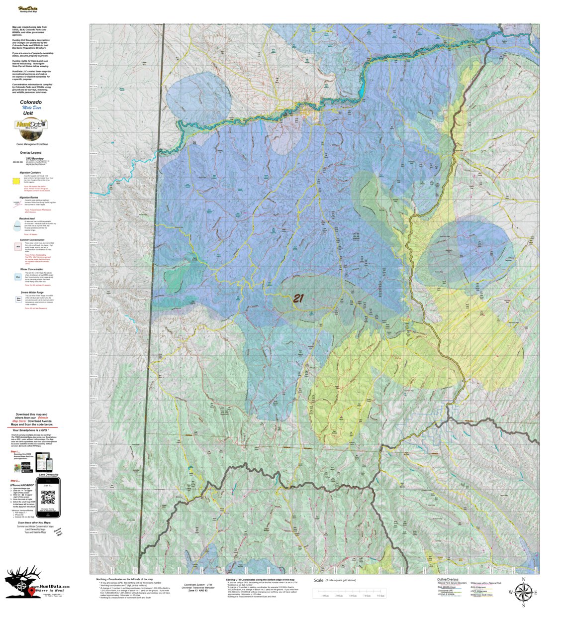 Colorado Unit 21 Mule Deer Concentrations Map by HuntData LLC | Avenza Maps