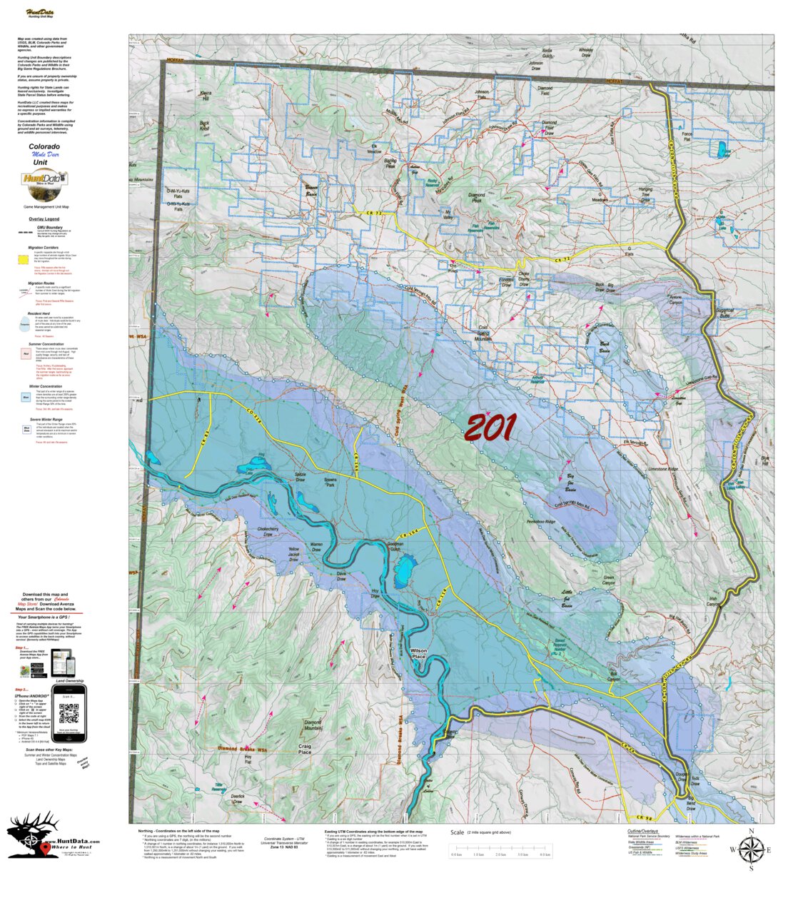 Colorado Unit 201 Mule Deer Concentrations Map by HuntData LLC | Avenza ...