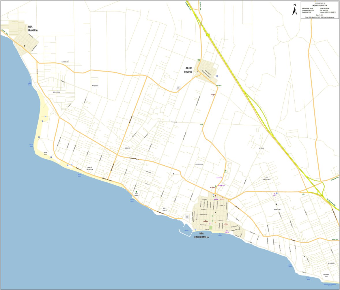 Nea Kallikrateia (Greece) Tourist Map by Serbiamap.Net | Avenza Maps