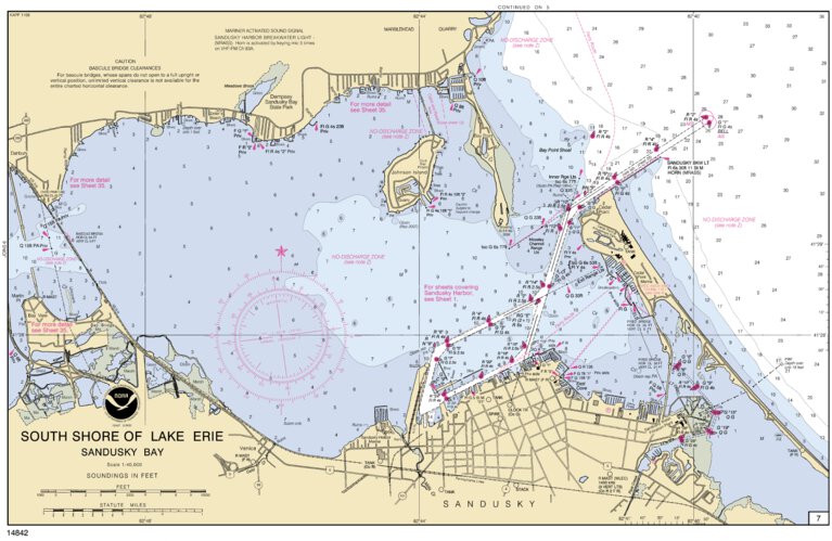 South Shore Of Lake Erie Sandusky Bay 7 Map by National Oceanographic ...