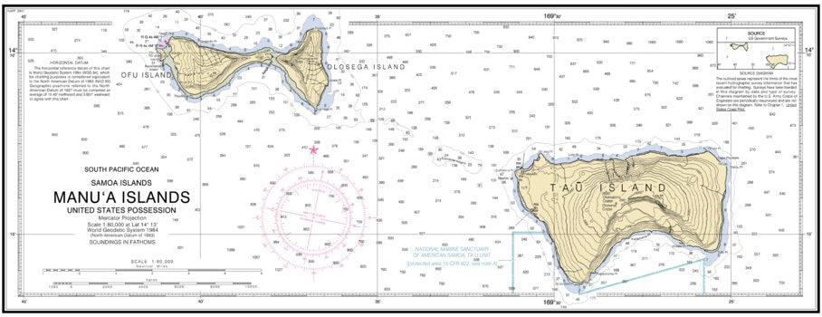 Samoa Islands Manua Islands Map by National Oceanographic & Atmospheric ...