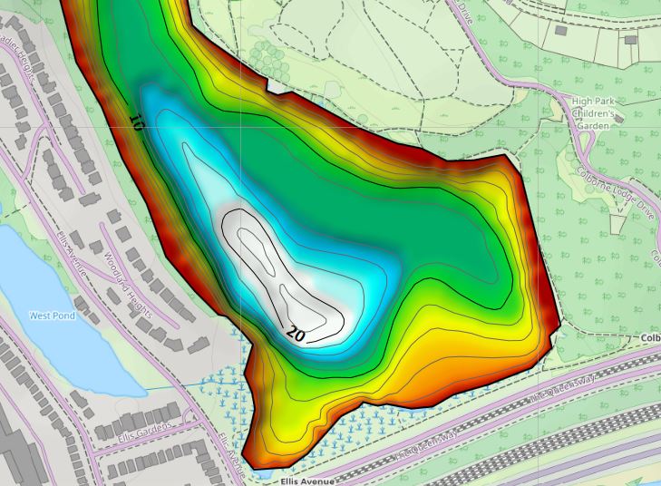 Fishing Depth Map - Grenadier Pond, High Park, Toronto by SabMap Inc ...