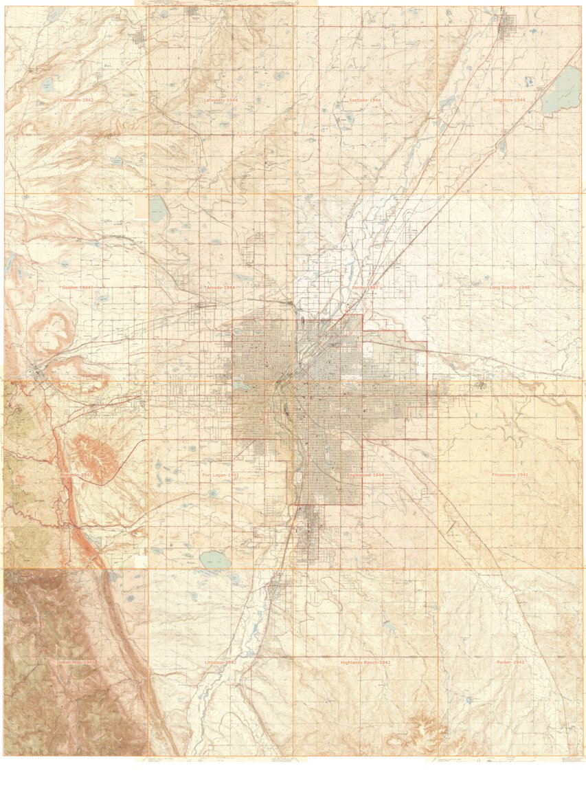 Denver (1941-1947) - 16 quadrangle-compilation, Authoritative, USGS ...