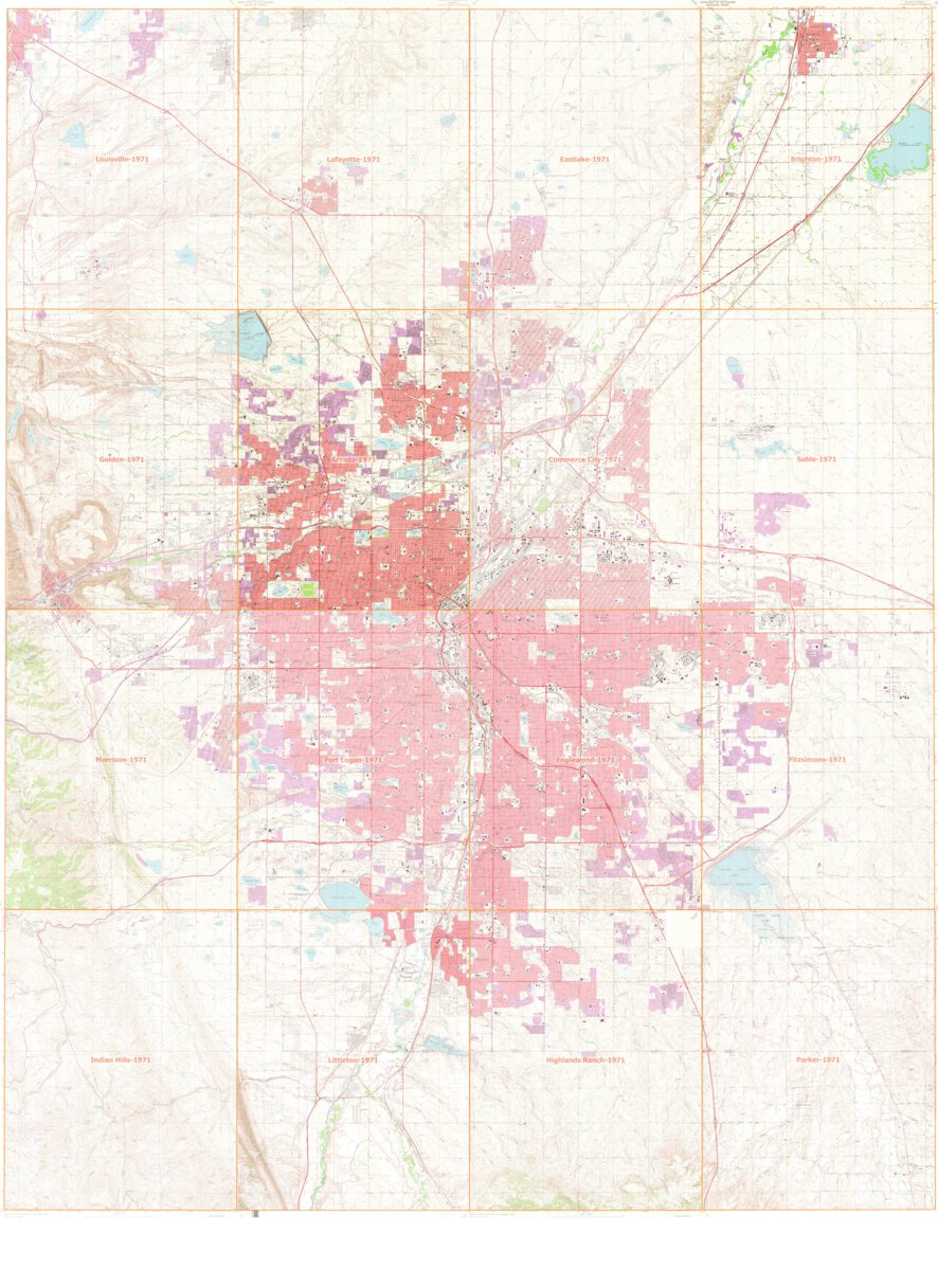 Denver (1971) - 16 quadrangle-compilation, Authoritative, USGS ...