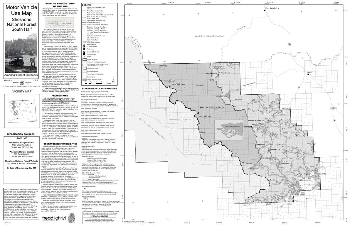 Shoshone NF - MVUM - Map Bundle by US Forest Service R2 Rocky Mountain ...