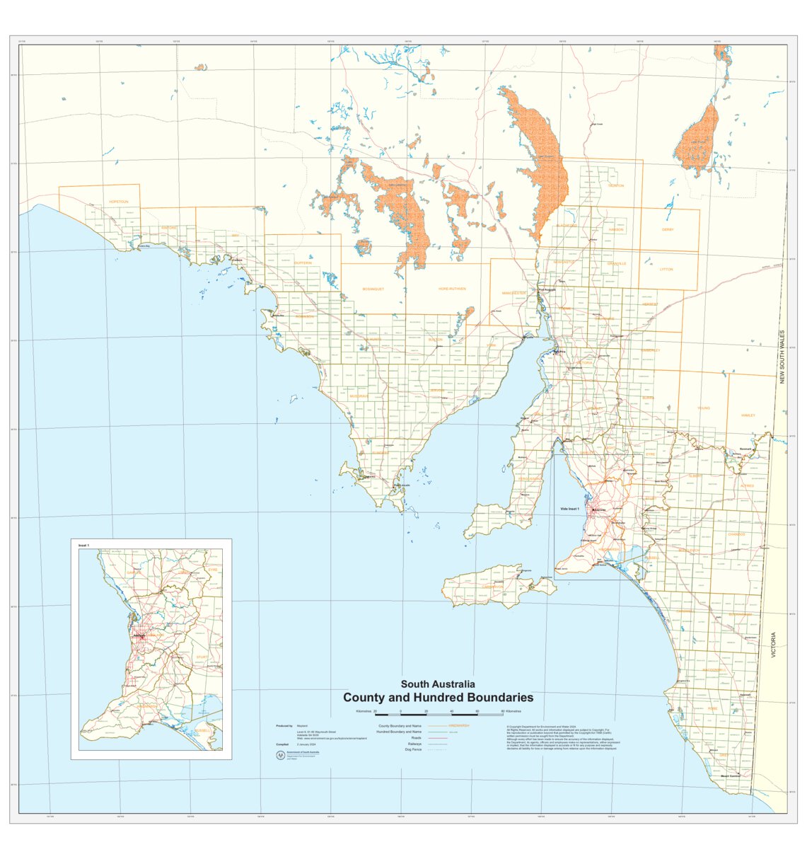 South Australia County & Hundred Boundaries Map by Mapland - Department ...