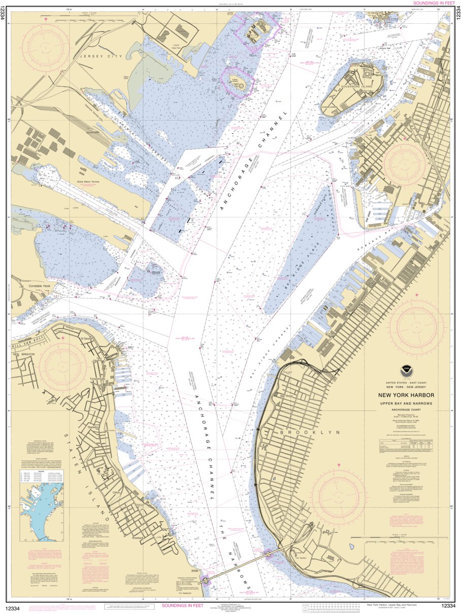Ny Harbor - Upper Bay And Narrows Anchorage Map by National ...