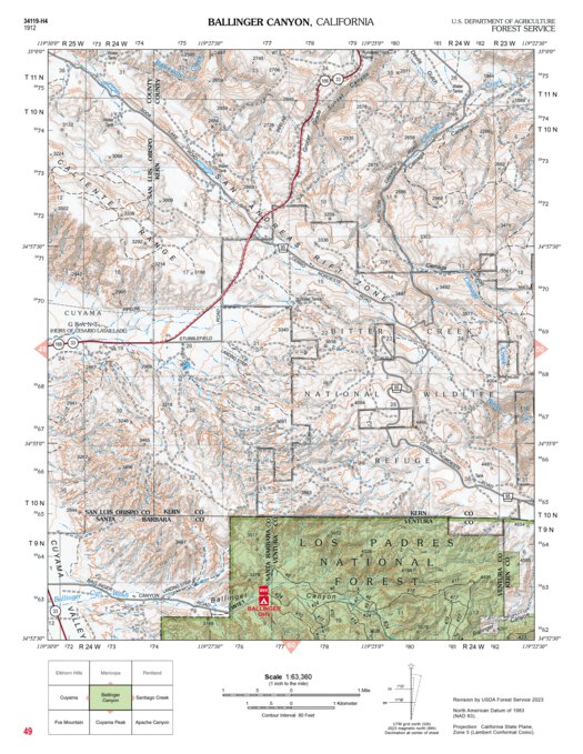 Ballinger Canyon Map by US Forest Service R5 | Avenza Maps