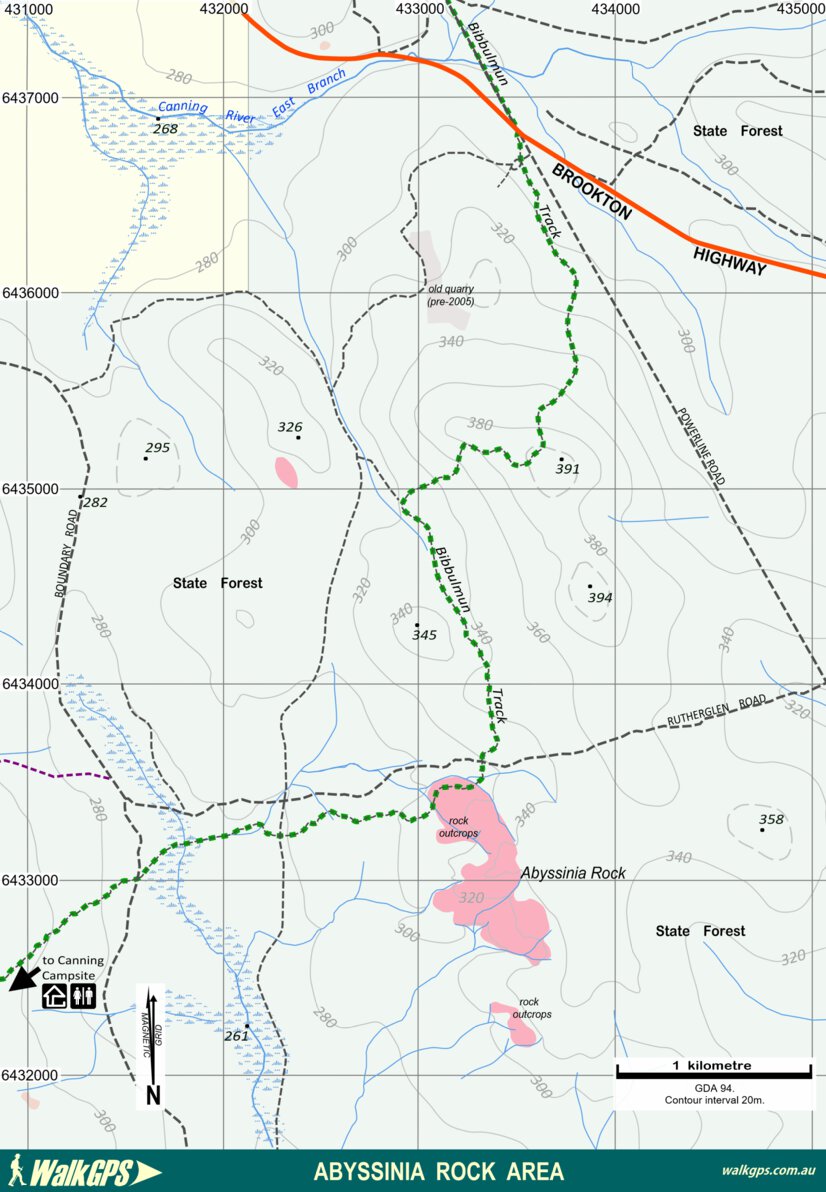 WalkGPS - Abyssinia Rock Walk Area - Darling Range Map by WalkGPS ...