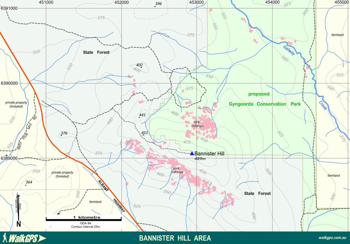 WalkGPS - Bannister Hill Walk Area - Darling Range Map by WalkGPS ...