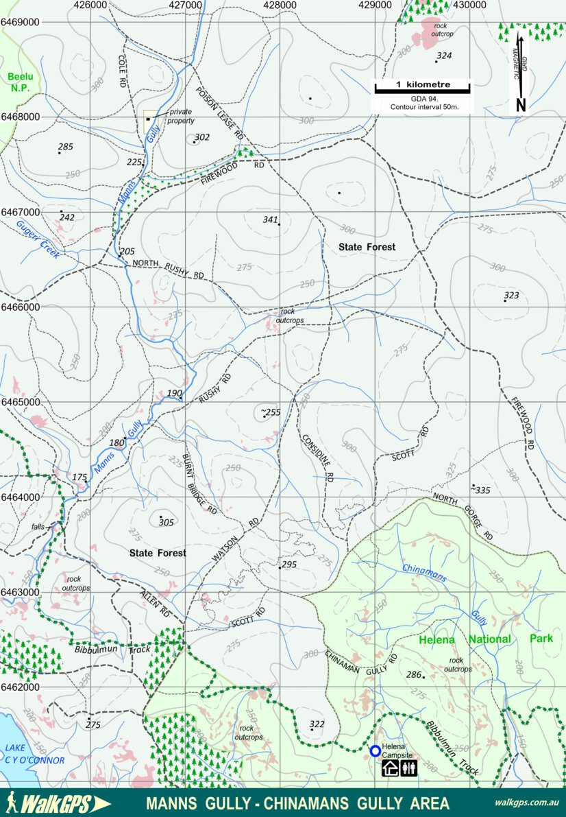 WalkGPS - Manns Gully - Chinamans Gully Area - Darling Range Map by ...