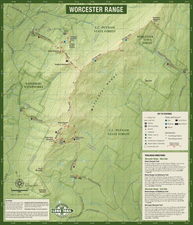 Mount Mansfield and the Worcester Range Hiking Trail Map by Green ...