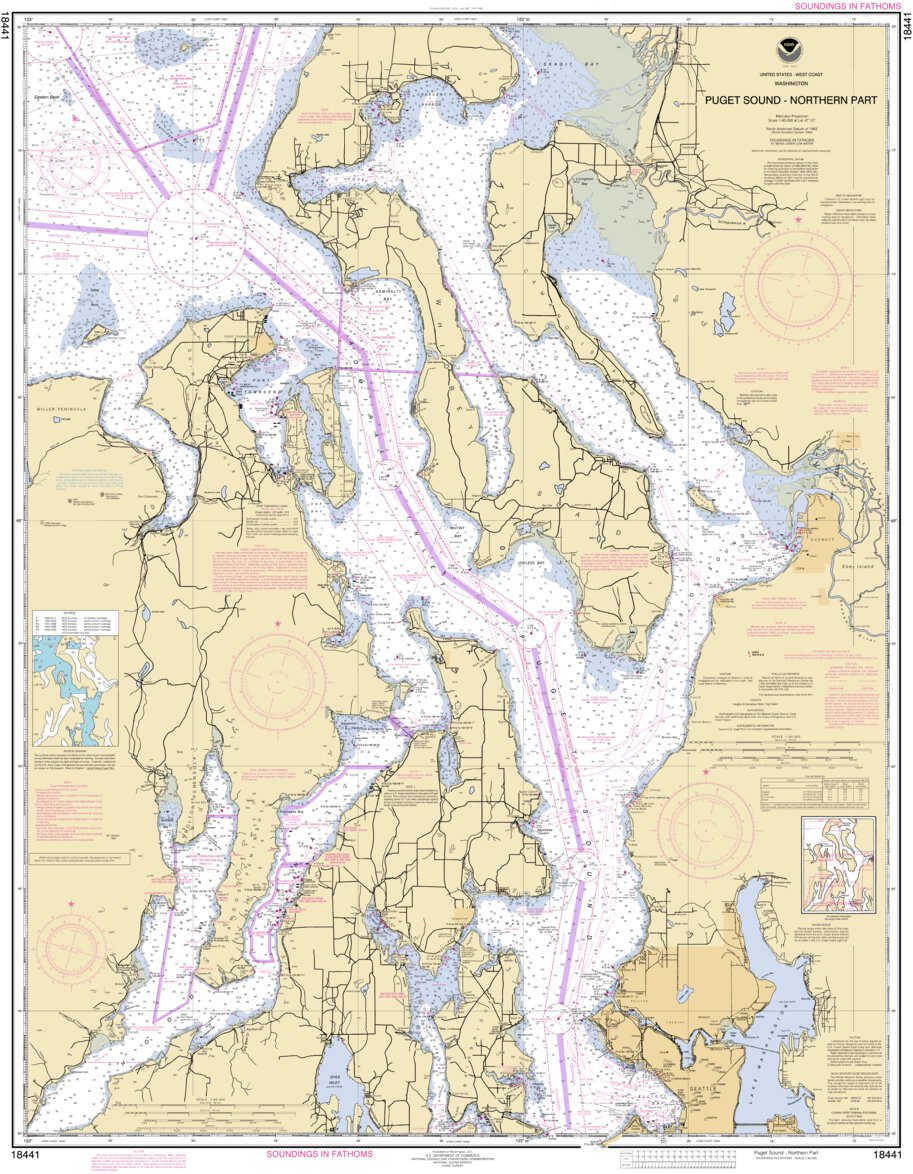 Puget Sound - Northern Part Map by National Oceanographic & Atmospheric ...