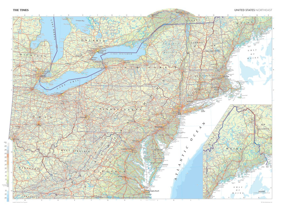 The Times Map of the United States (Northeast) by Times Maps | Avenza Maps