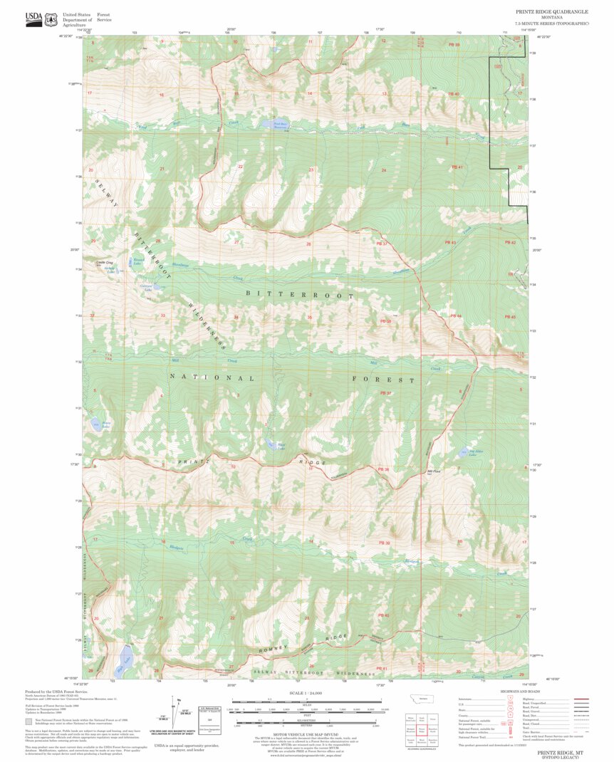 Printz Ridge, MT FSTopo Legacy Map by US Forest Service - Topo | Avenza ...