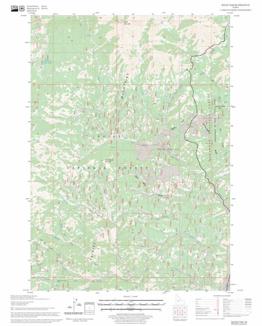 Rocky Bar, ID FSTopo Legacy Map by US Forest Service - Topo | Avenza Maps