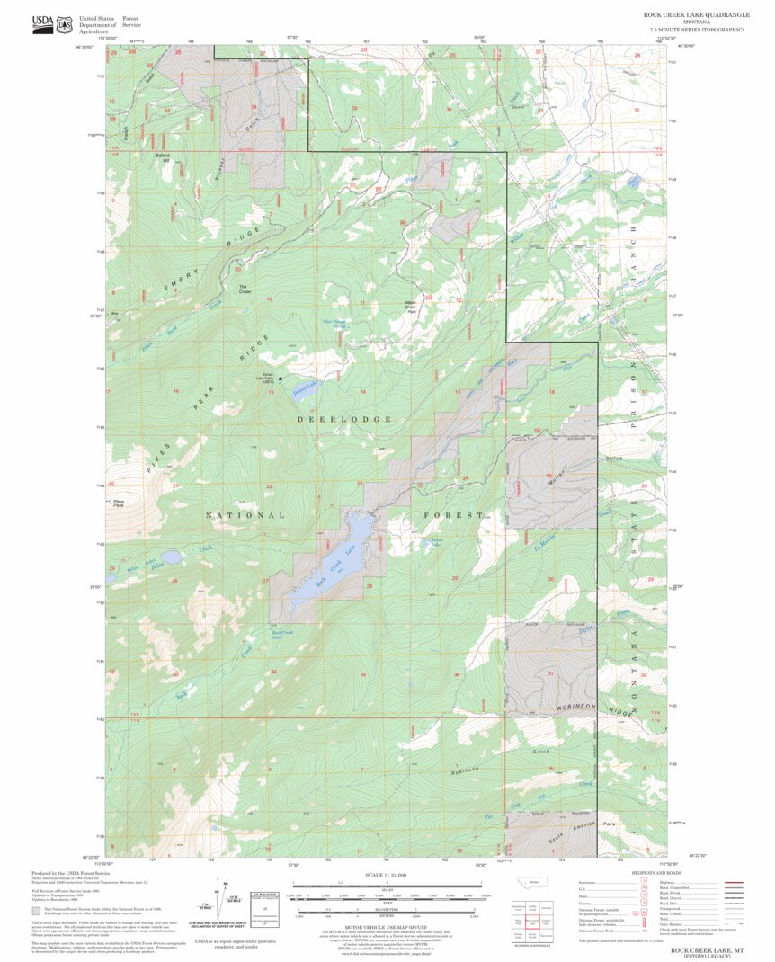 Rock Creek Lake, MT FSTopo Legacy Map by US Forest Service - Topo ...