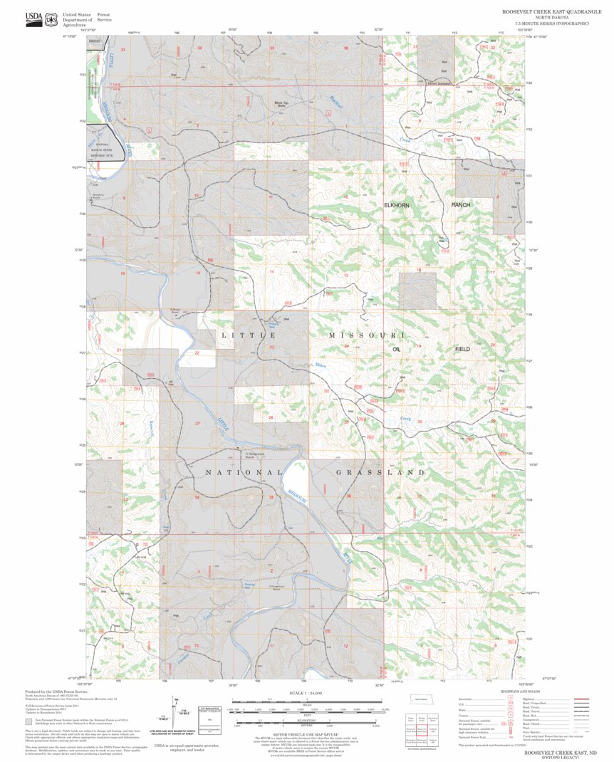 Roosevelt Creek East, ND FSTopo Legacy Map by US Forest Service - Topo ...