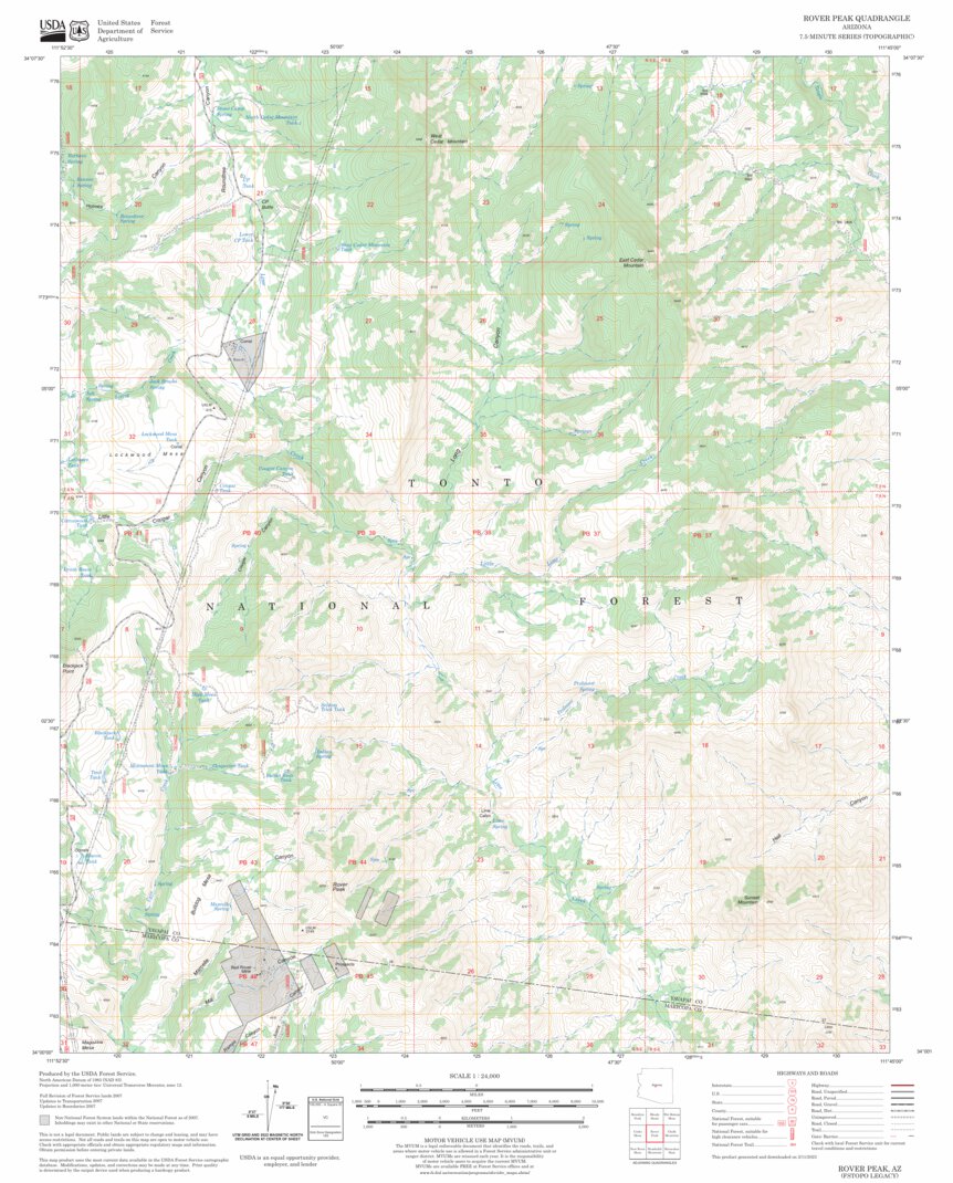 Rover Peak, AZ FSTopo Legacy Map by US Forest Service - Topo | Avenza Maps