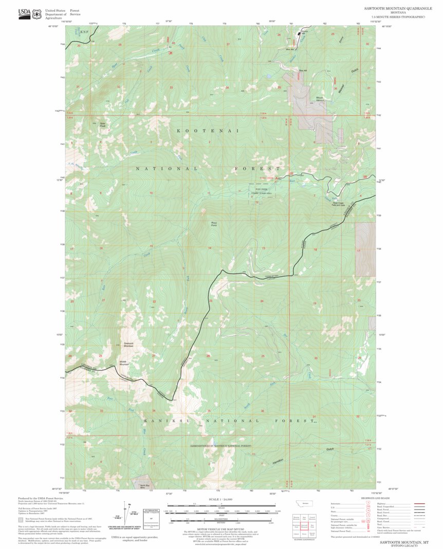 Sawtooth Mountain, MT FSTopo Legacy Map by US Forest Service - Topo ...