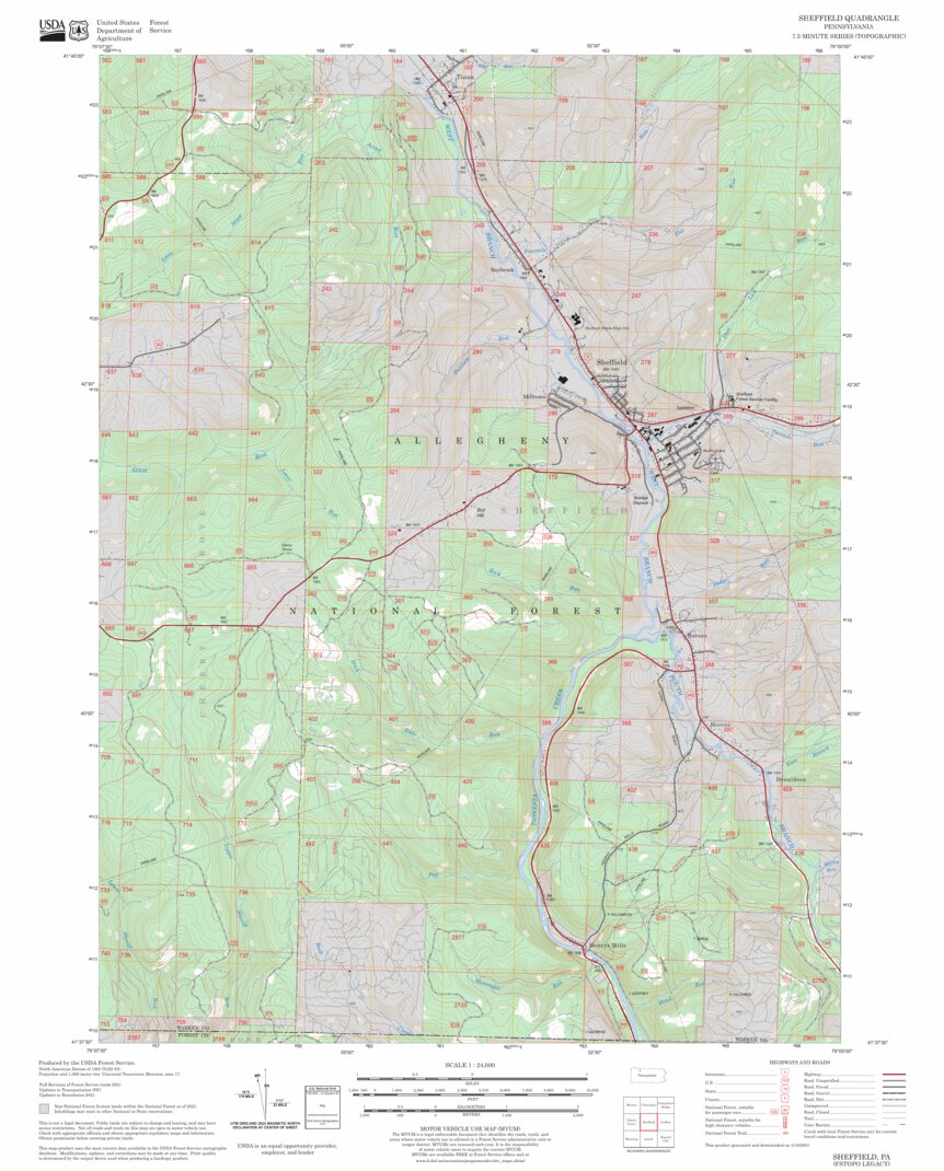 Sheffield, PA FSTopo Legacy Map by US Forest Service - Topo | Avenza Maps