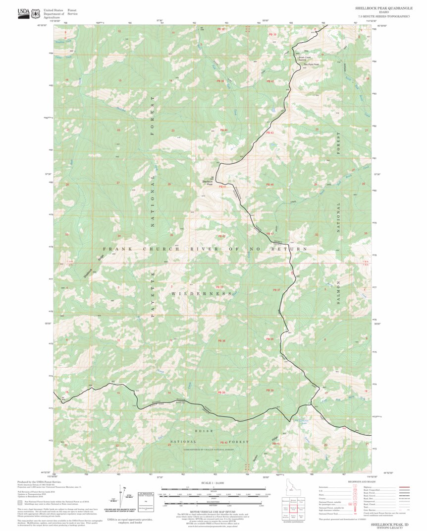 Shellrock Peak, ID FSTopo Legacy Map by US Forest Service - Topo ...