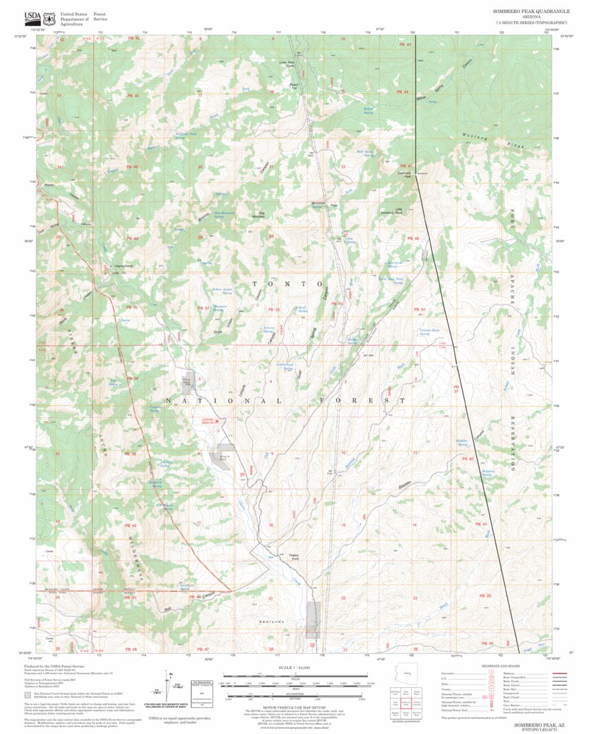 Sombrero Peak, AZ FSTopo Legacy Map by US Forest Service - Topo ...