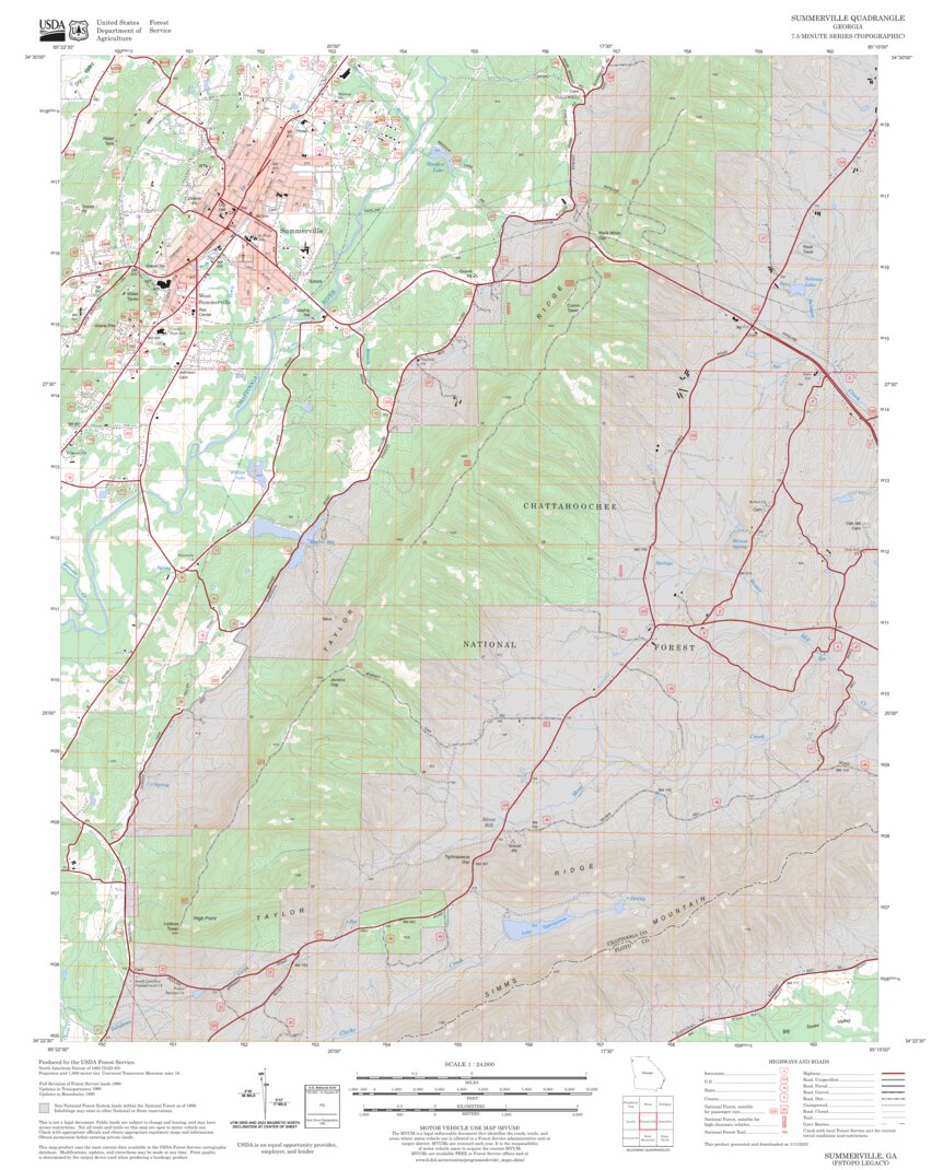 Summerville, GA FSTopo Legacy Map by US Forest Service - Topo | Avenza Maps