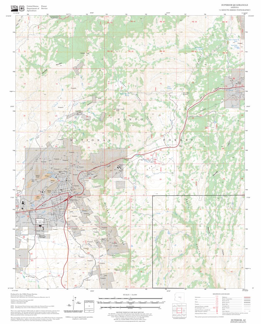 Superior, AZ FSTopo Legacy Map by US Forest Service - Topo | Avenza Maps