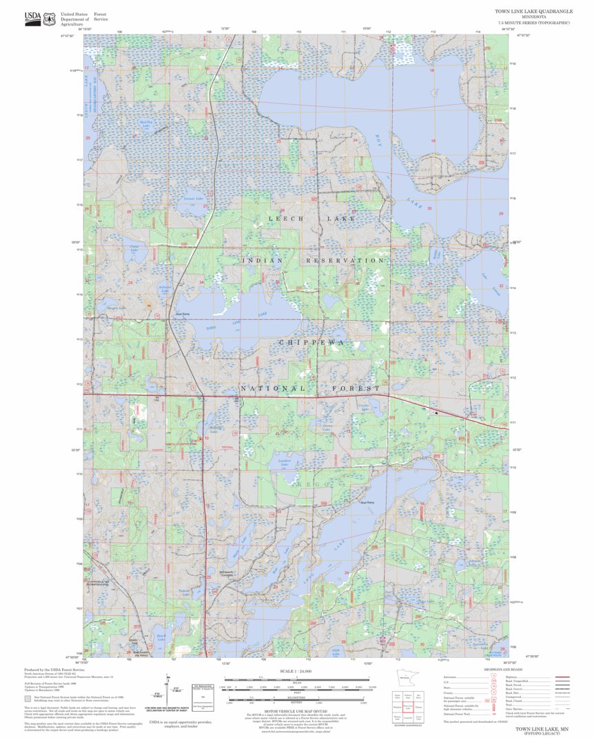 Town Line Lake, MN FSTopo Legacy Map by US Forest Service - Topo ...