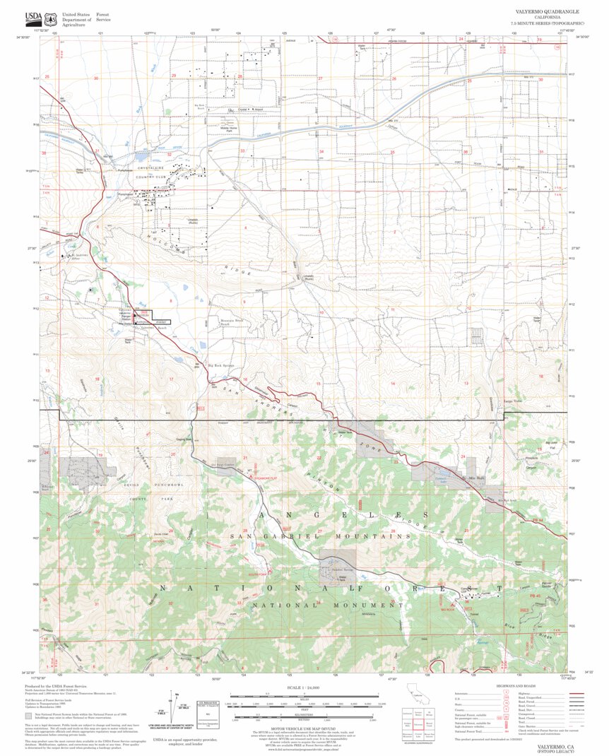 Valyermo, CA FSTopo Legacy Map by US Forest Service - Topo | Avenza Maps