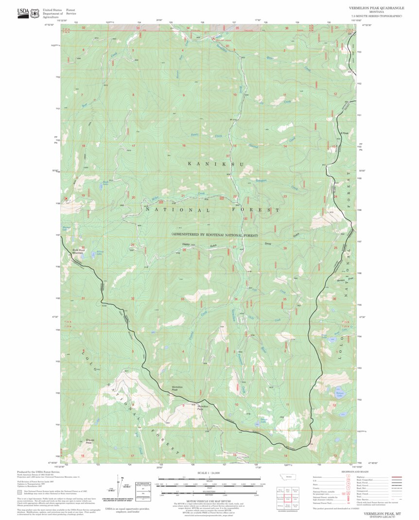 Vermilion Peak, MT FSTopo Legacy Map by US Forest Service - Topo ...