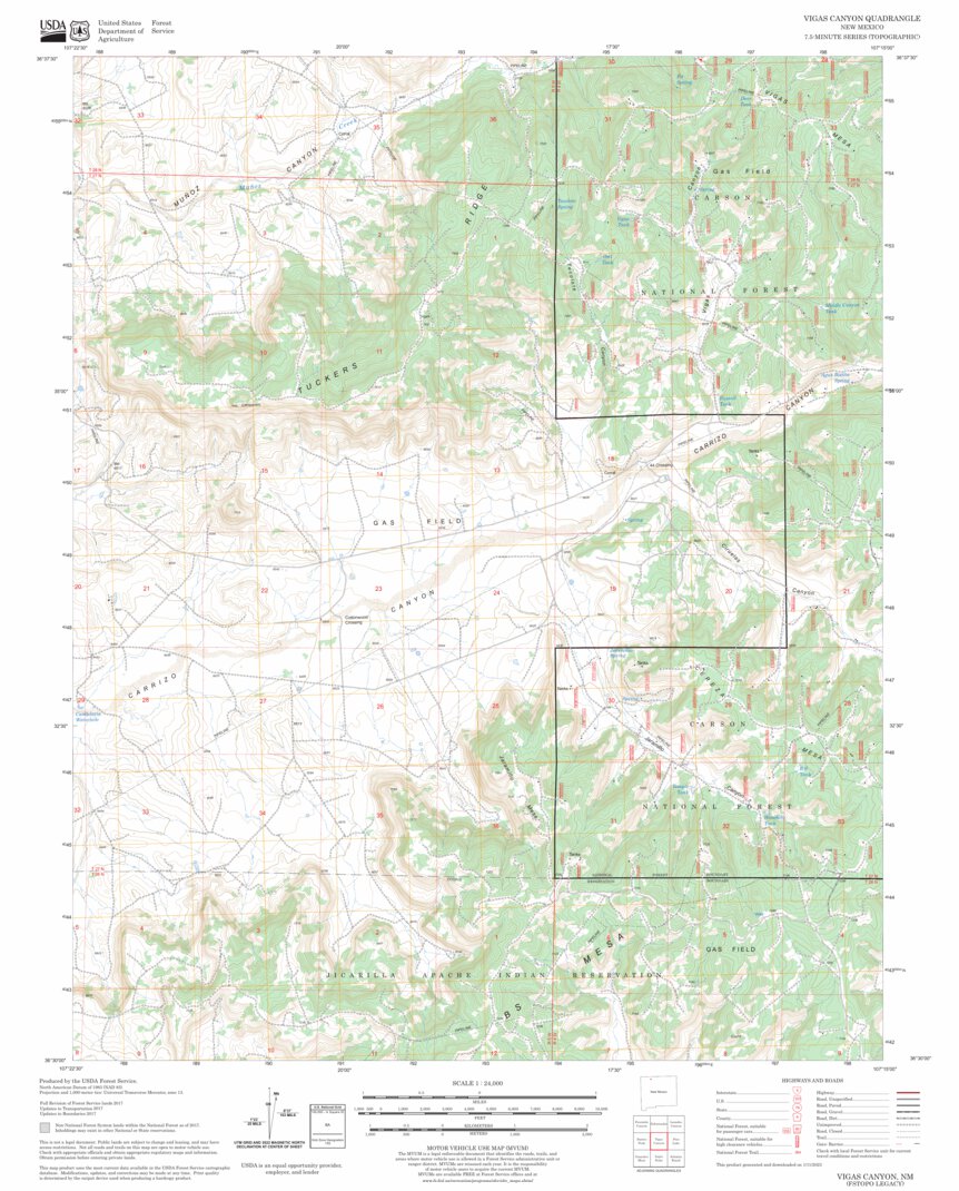 Vigas Canyon, NM FSTopo Legacy Map by US Forest Service - Topo | Avenza ...