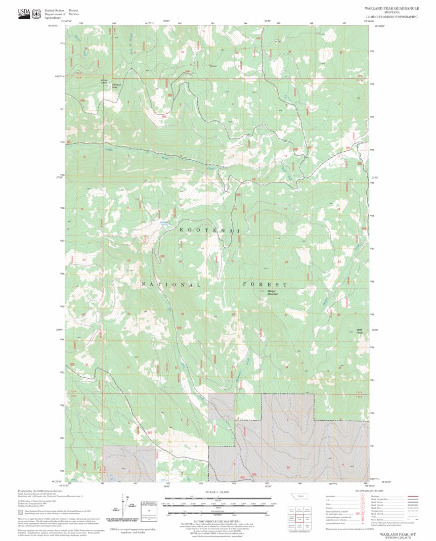 Warland Peak, MT FSTopo Legacy Map by US Forest Service - Topo | Avenza ...