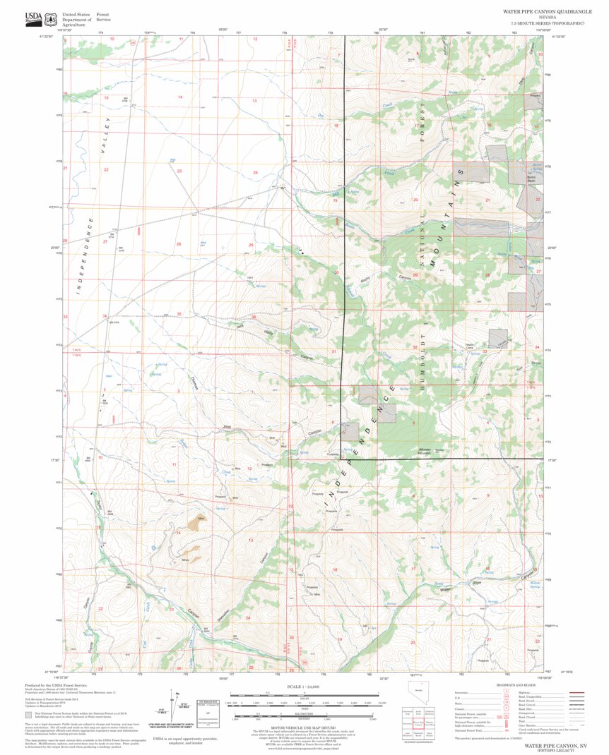 Water Pipe Canyon, NV FSTopo Legacy Map by US Forest Service - Topo ...