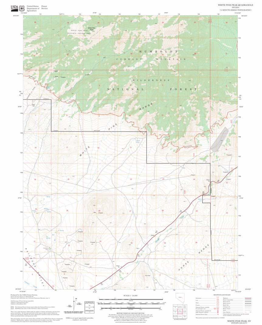 White Pine Peak, NV FSTopo Legacy Map by US Forest Service - Topo ...