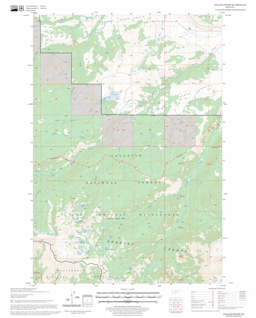 Willow Swamp, MT FSTopo Legacy Map by US Forest Service - Topo | Avenza ...