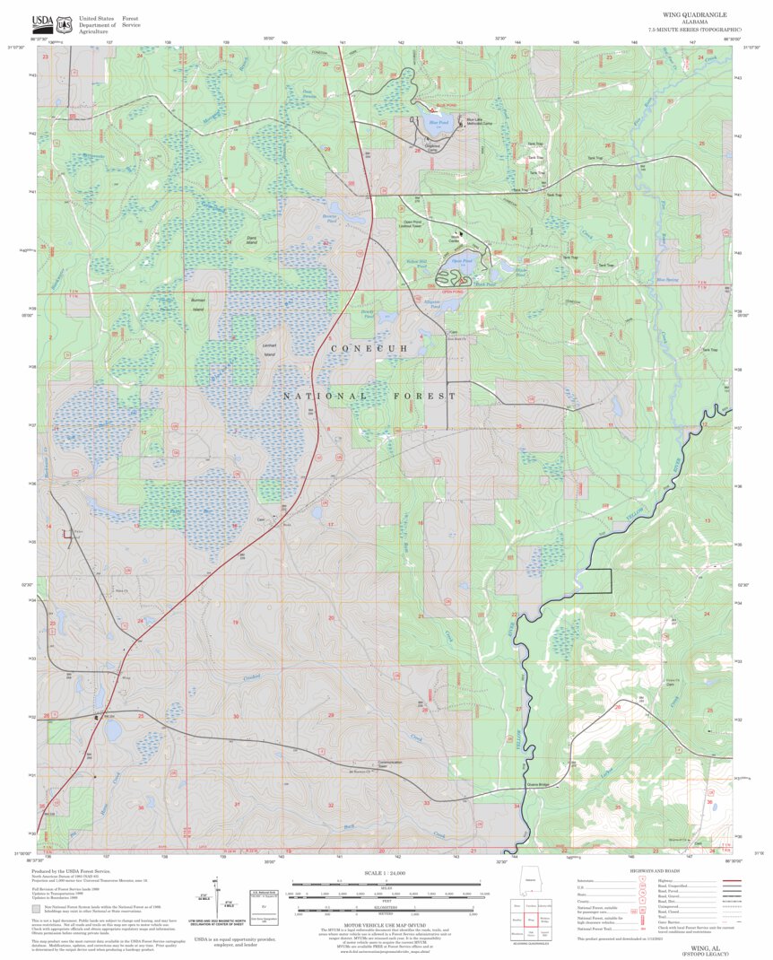 Wing, AL FSTopo Legacy Map by US Forest Service - Topo | Avenza Maps