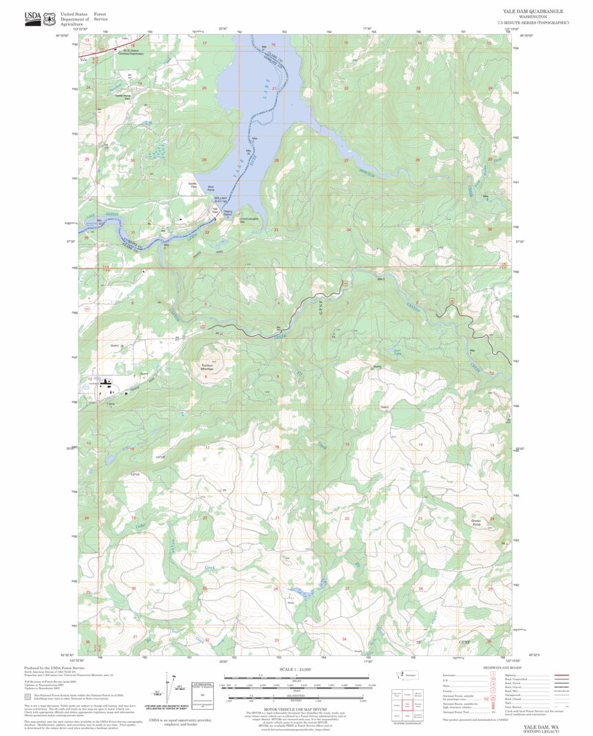 Yale Dam, WA FSTopo Legacy Map by US Forest Service - Topo | Avenza Maps