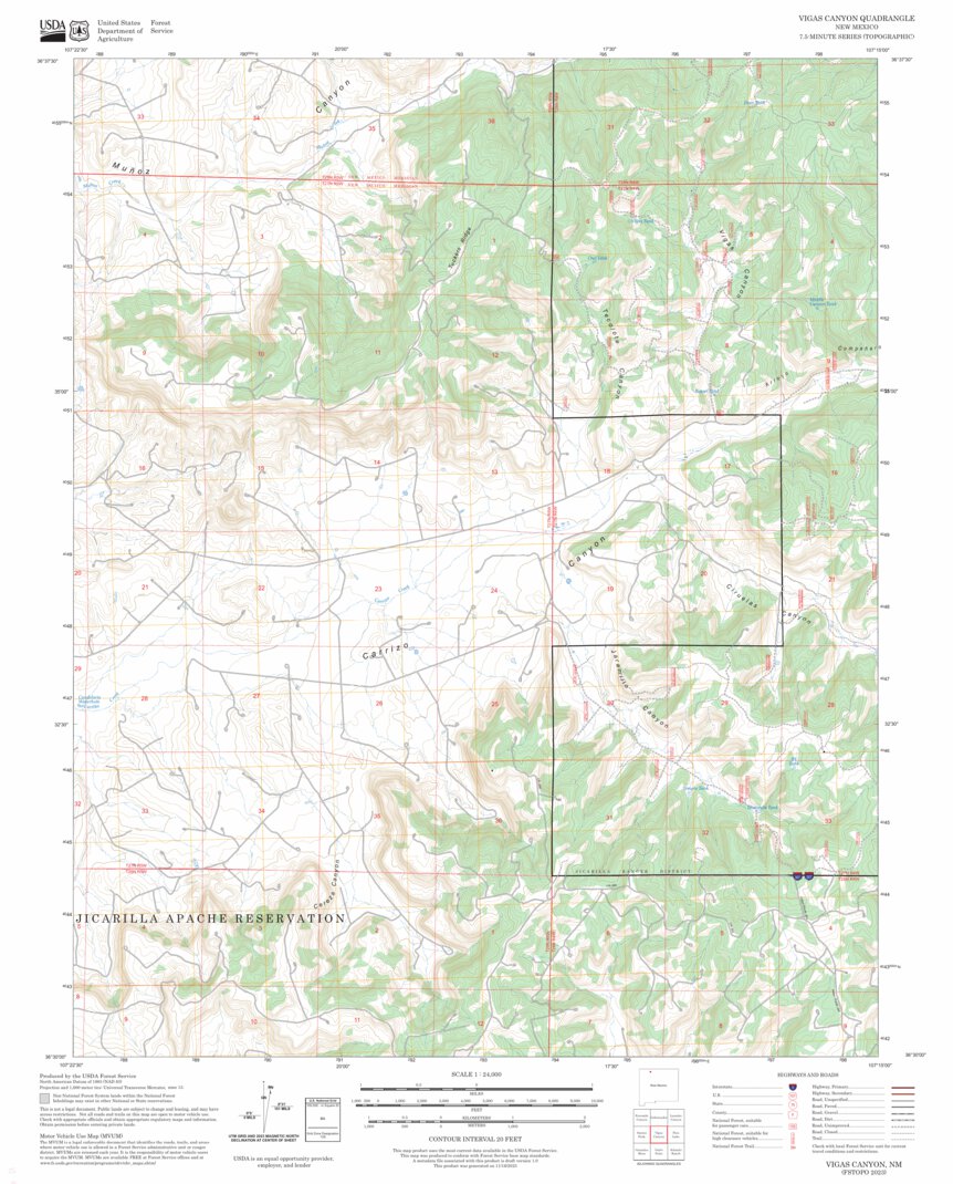 Vigas Canyon, NM FSTopo Map by US Forest Service - Topo | Avenza Maps