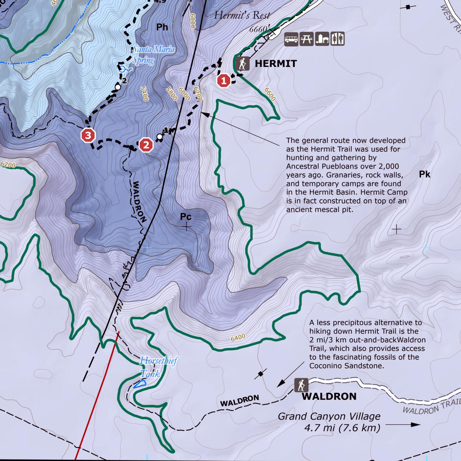 Geologic Trail Map of the Grand Canyon: Hermit Trail by Four Corners ...