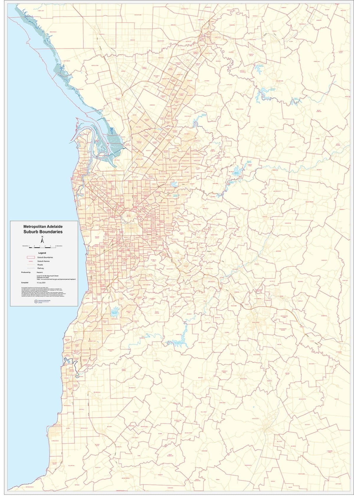 Adelaide Metro Suburbs Map by Mapland - Department for Environment and ...