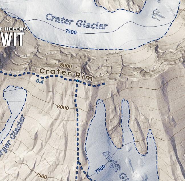 Mount St. Helens Climbing Map Summit and Crater Rim by Elevation ...